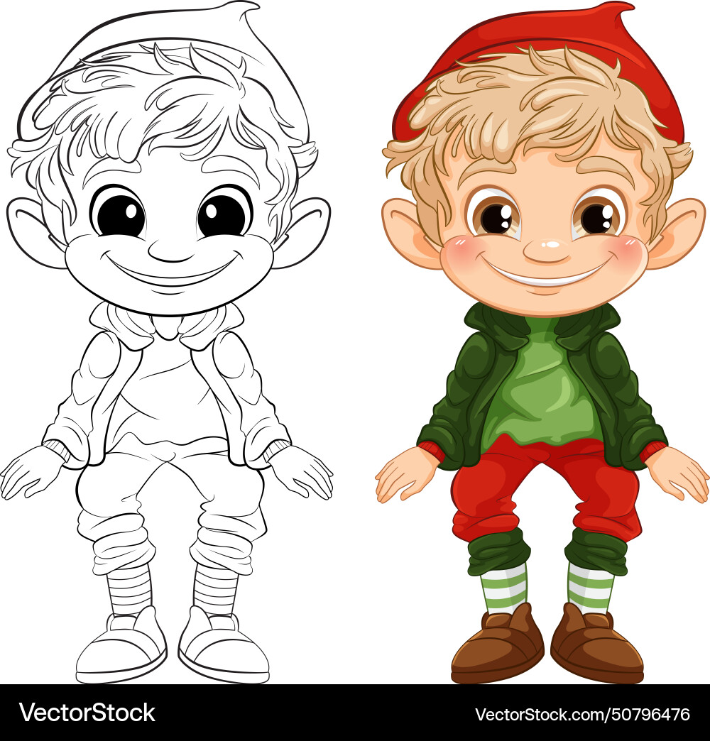 An elf colored and line art Royalty Free Vector Image