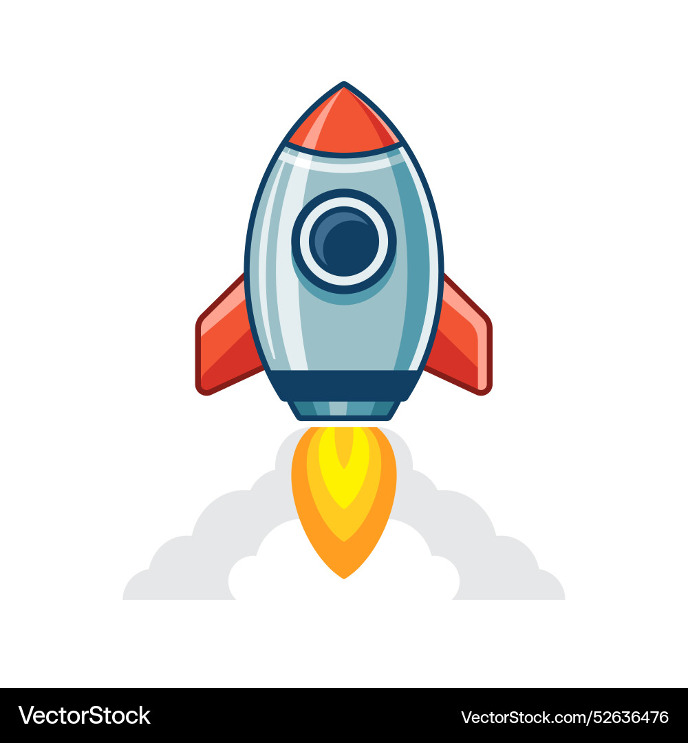Rocket ship launched to space on white background Vector Image