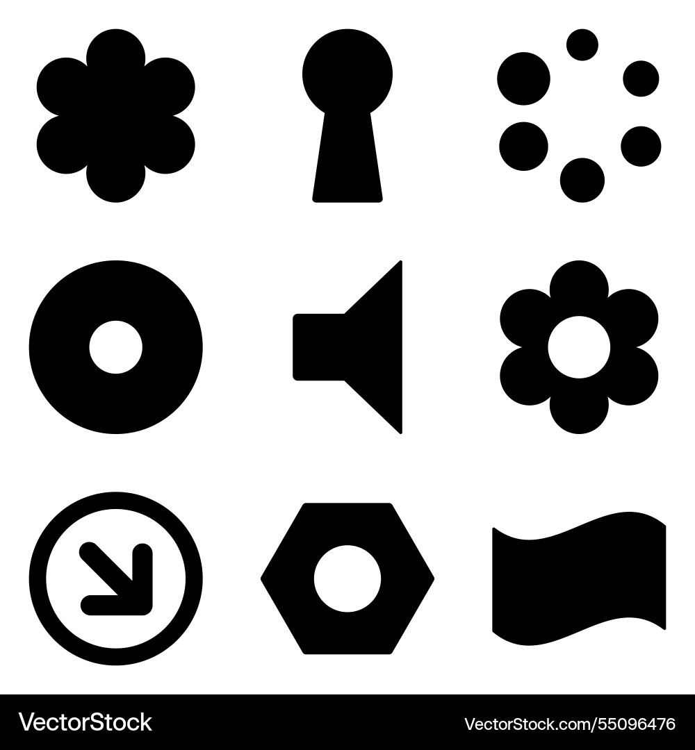 Simple shapes glyph flat icon set isolated Vector Image