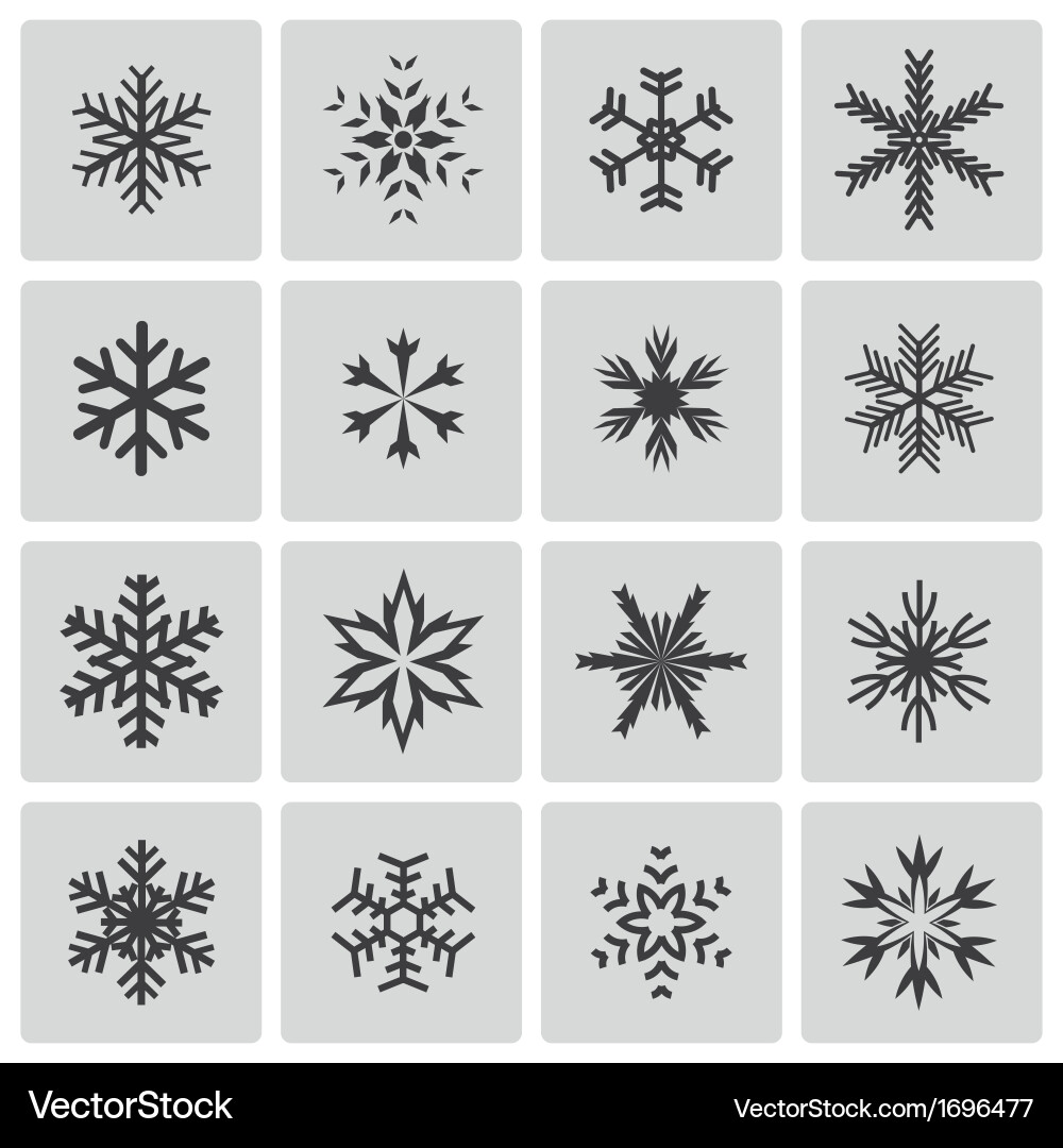 Black snowflake icons set Royalty Free Vector Image
