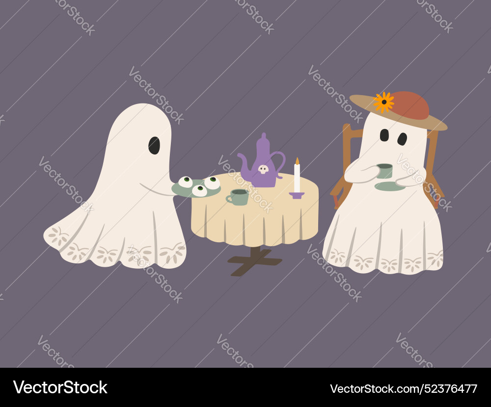 Cute vintage ghosts tea party Royalty Free Vector Image