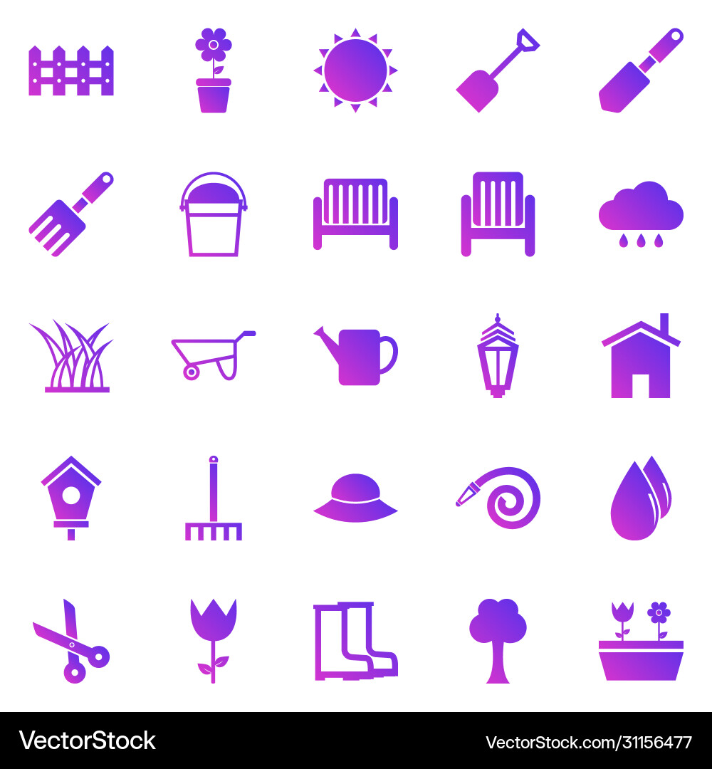 Gardening gradient icons on white background Vector Image