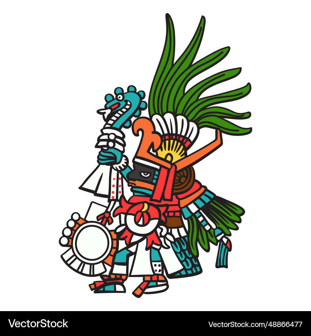 God aztec color huitzilopochtli Royalty Free Vector Image
