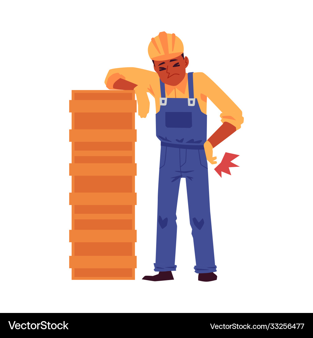 Injured construction worker cartoon character flat