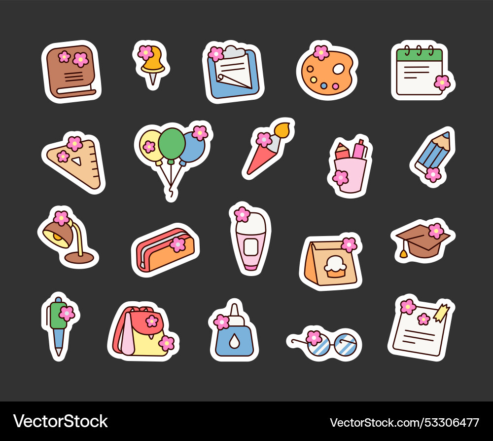 School supplies with bud sticker bookmark Vector Image
