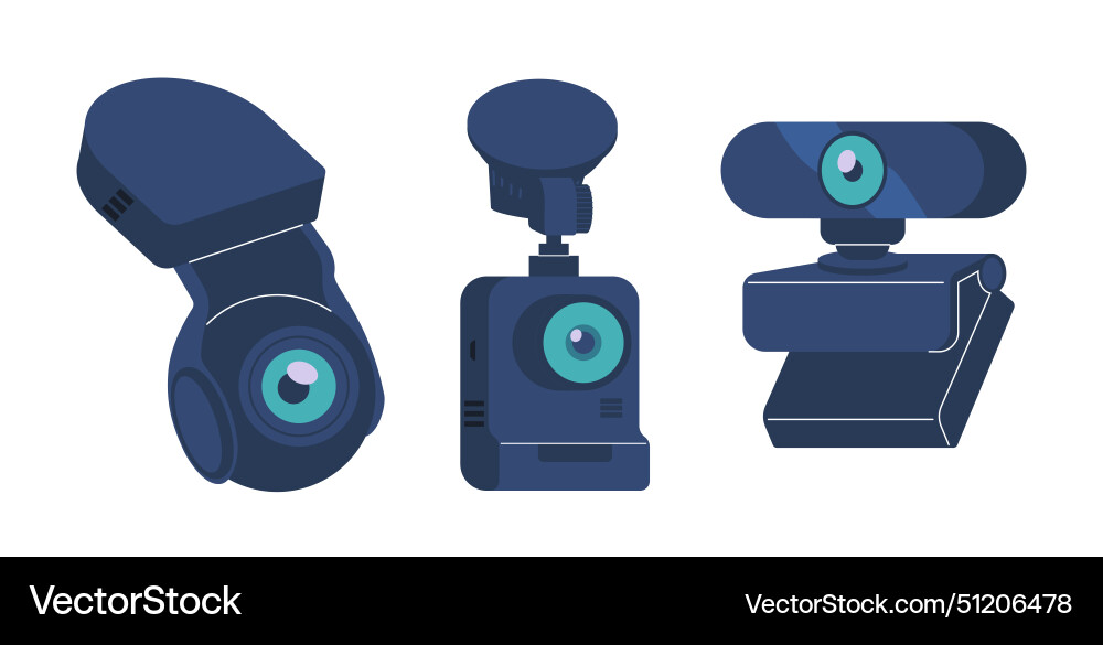 Collection of three modern webcams in various Vector Image