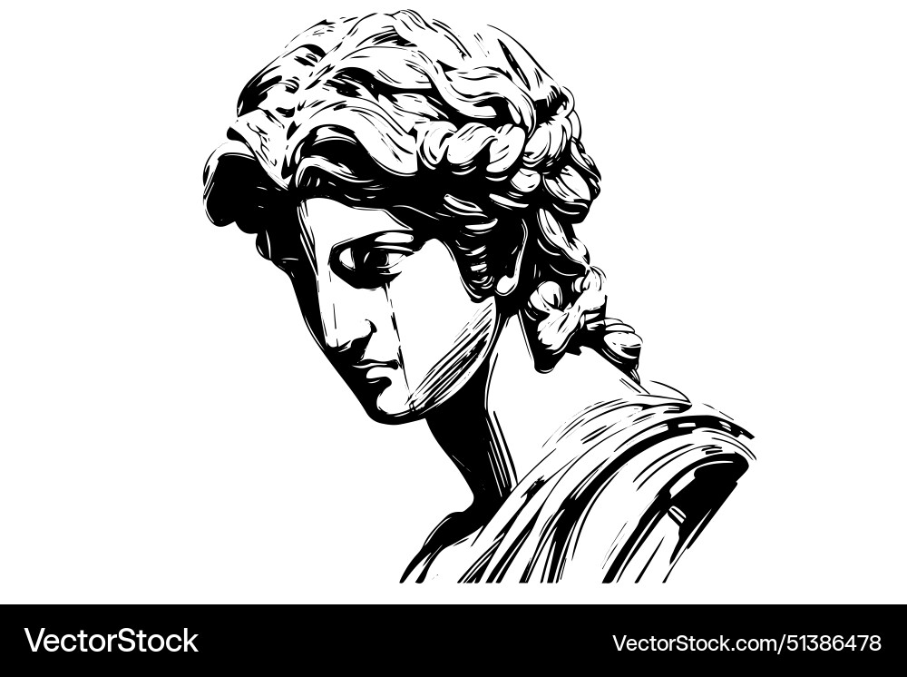 Greek antique statue head etching sketch Vector Image