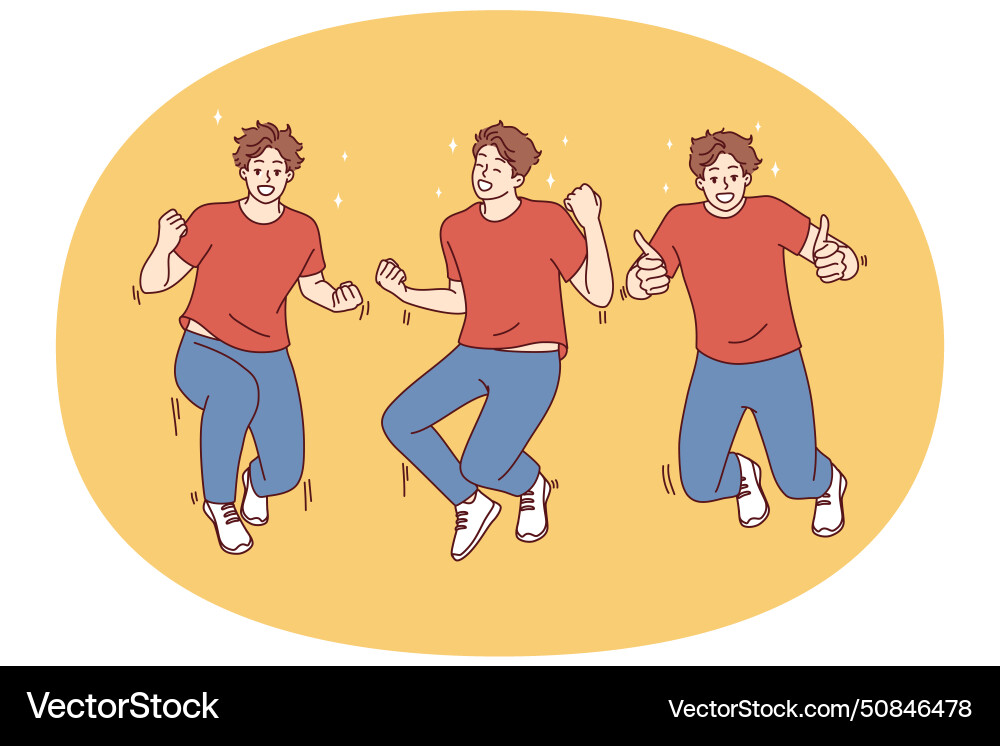Jumping young man making winning gestures feeling Vector Image