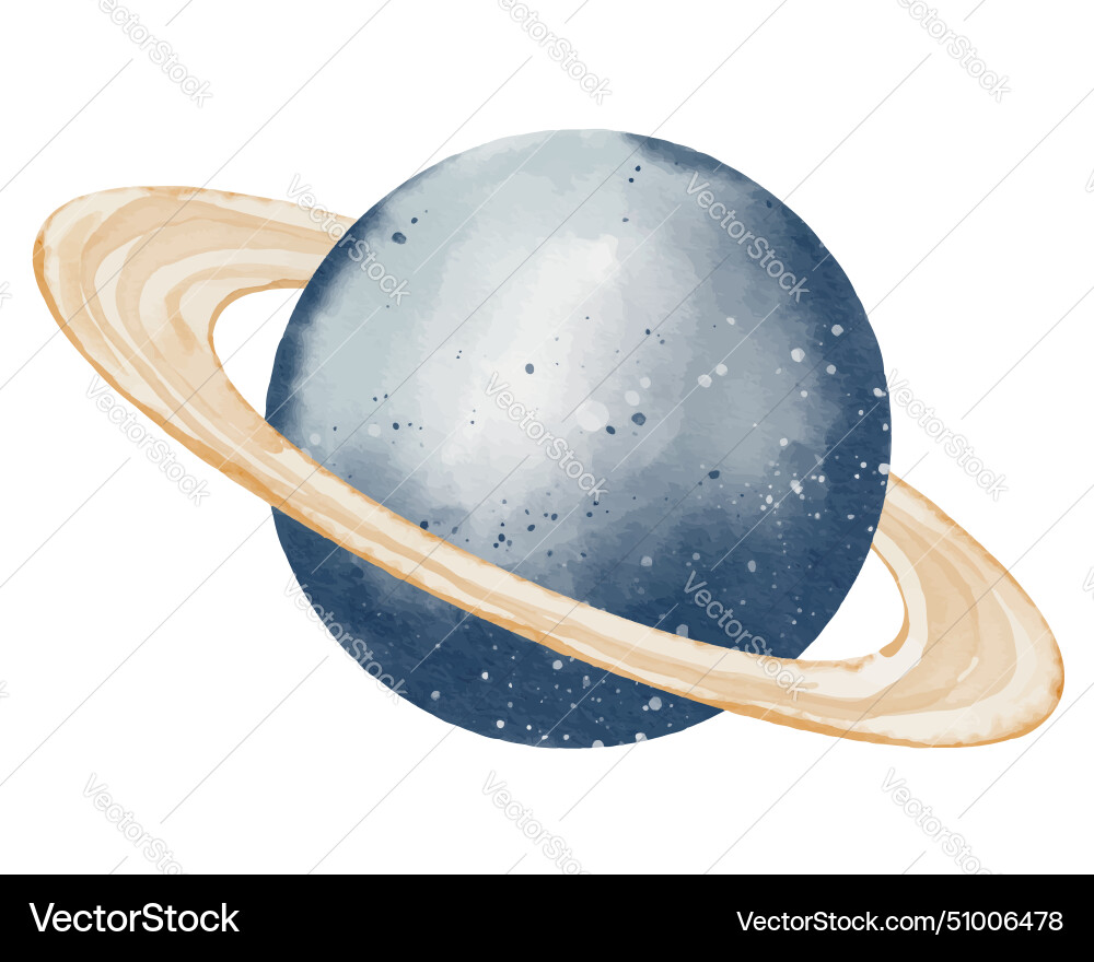 Planet with ring in a space watercolor Royalty Free Vector