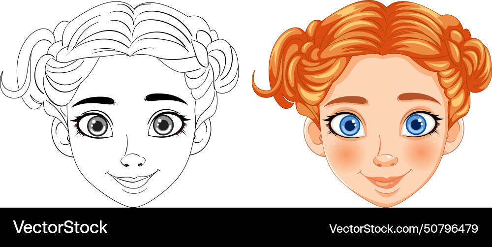 A girls face before and after coloring Royalty Free Vector