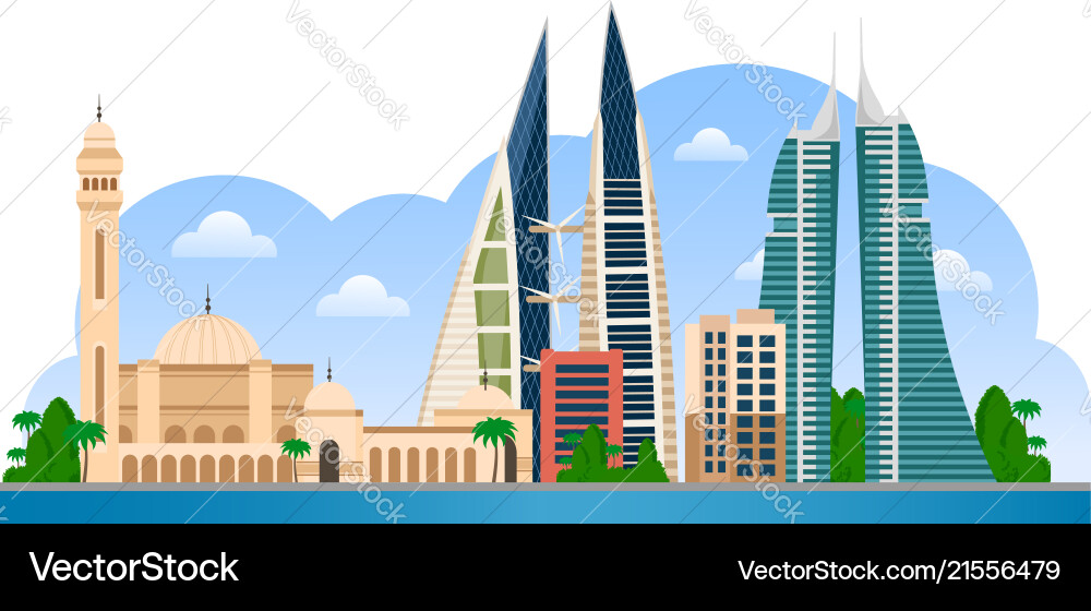 Bahrain manama skyline with colorful buildings Vector Image