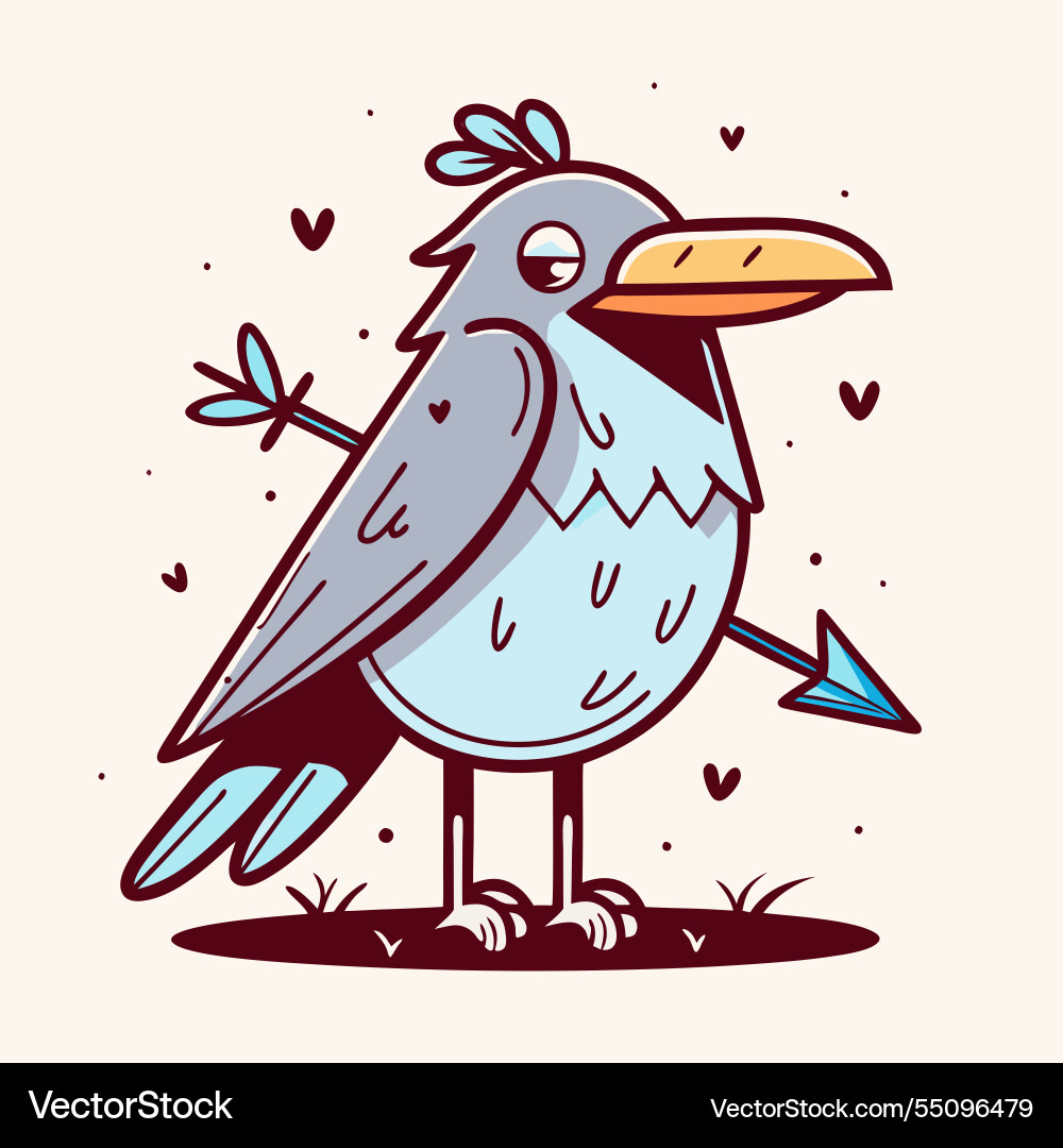 Cute cartoon bird with arrow Royalty Free Vector Image