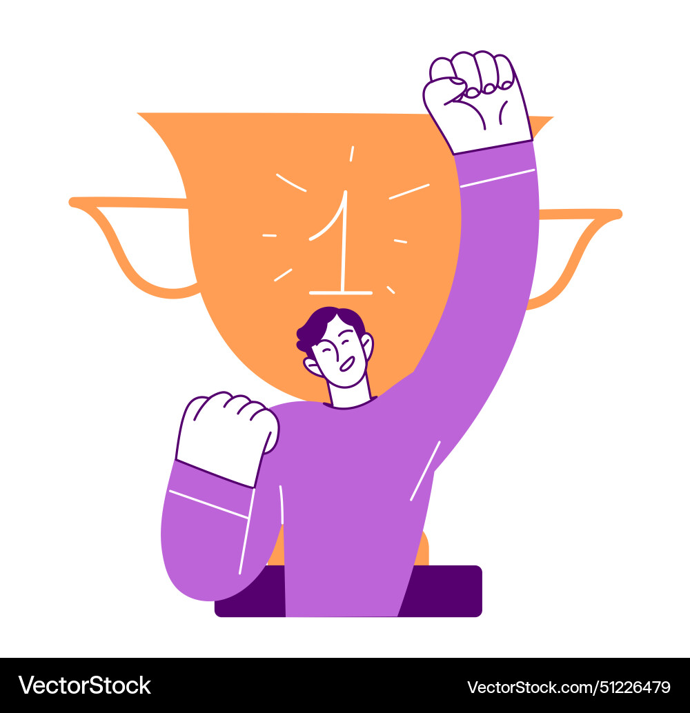 Man is a winner gold cup trophy symbol Royalty Free Vector