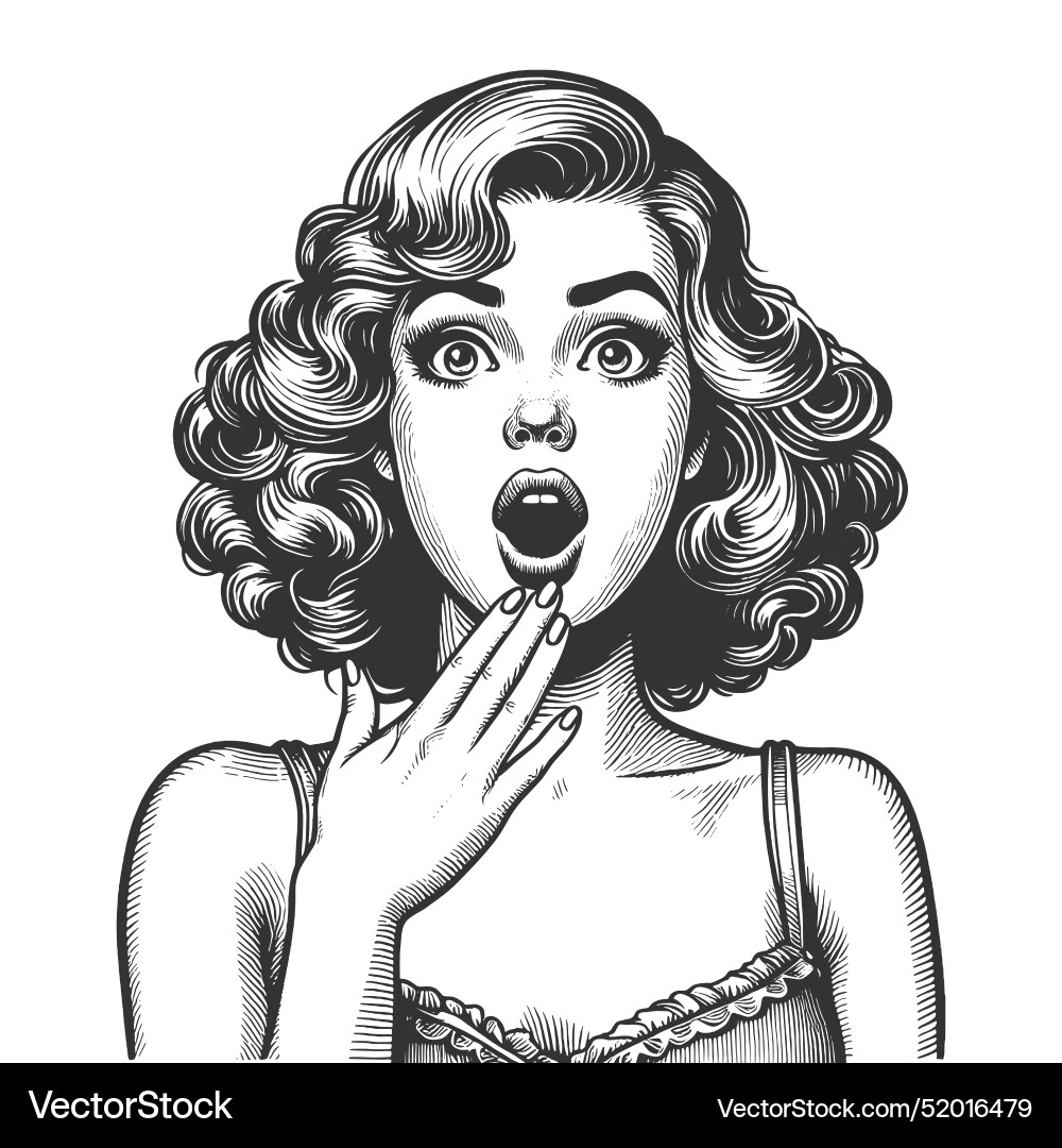 Surprised woman engraving Royalty Free Vector Image