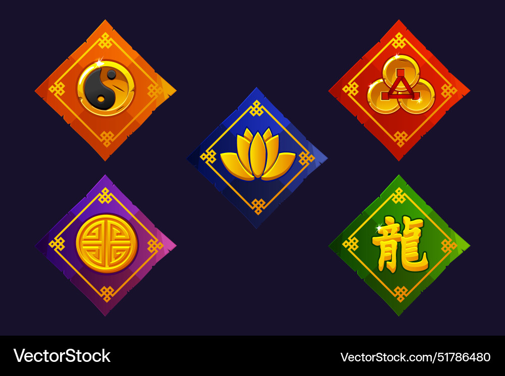 Colored papers with chinese icons banner frame Vector Image