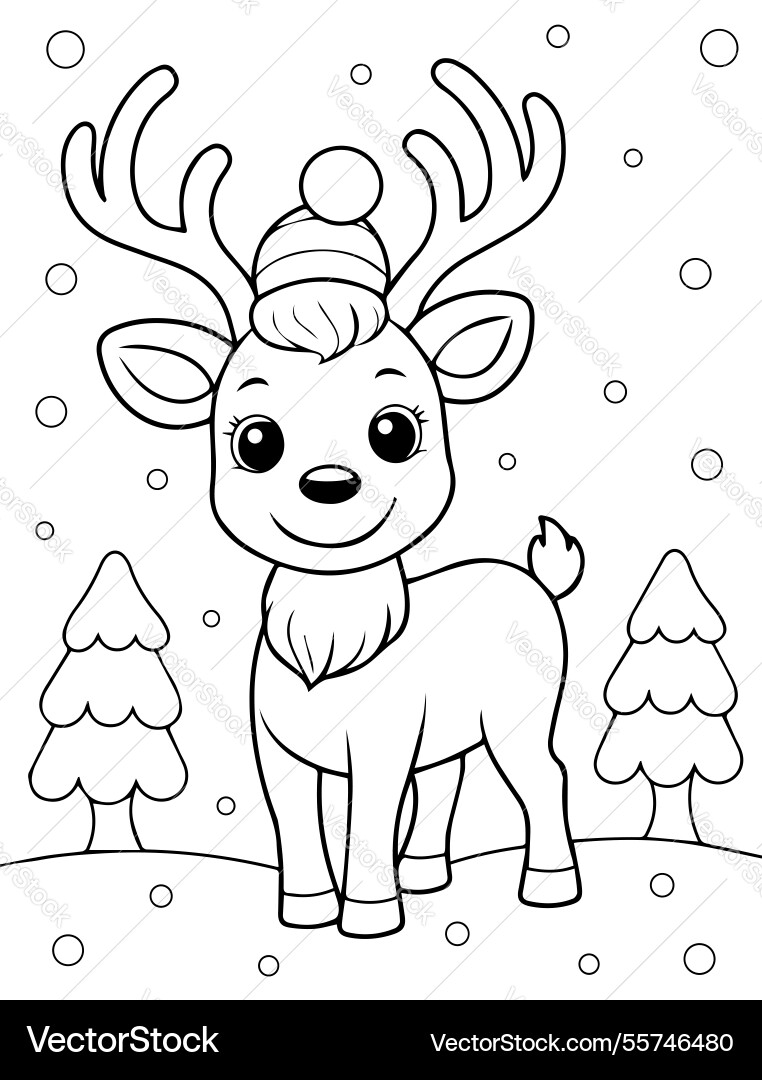 Cute Reindeer Coloring Page Royalty Free Vector Image