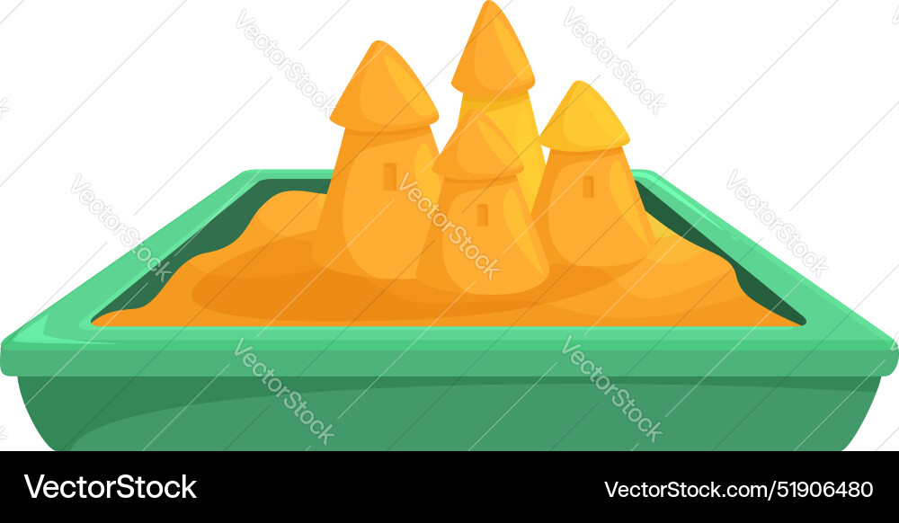 Green sandbox with sandcastle standing on beach Vector Image