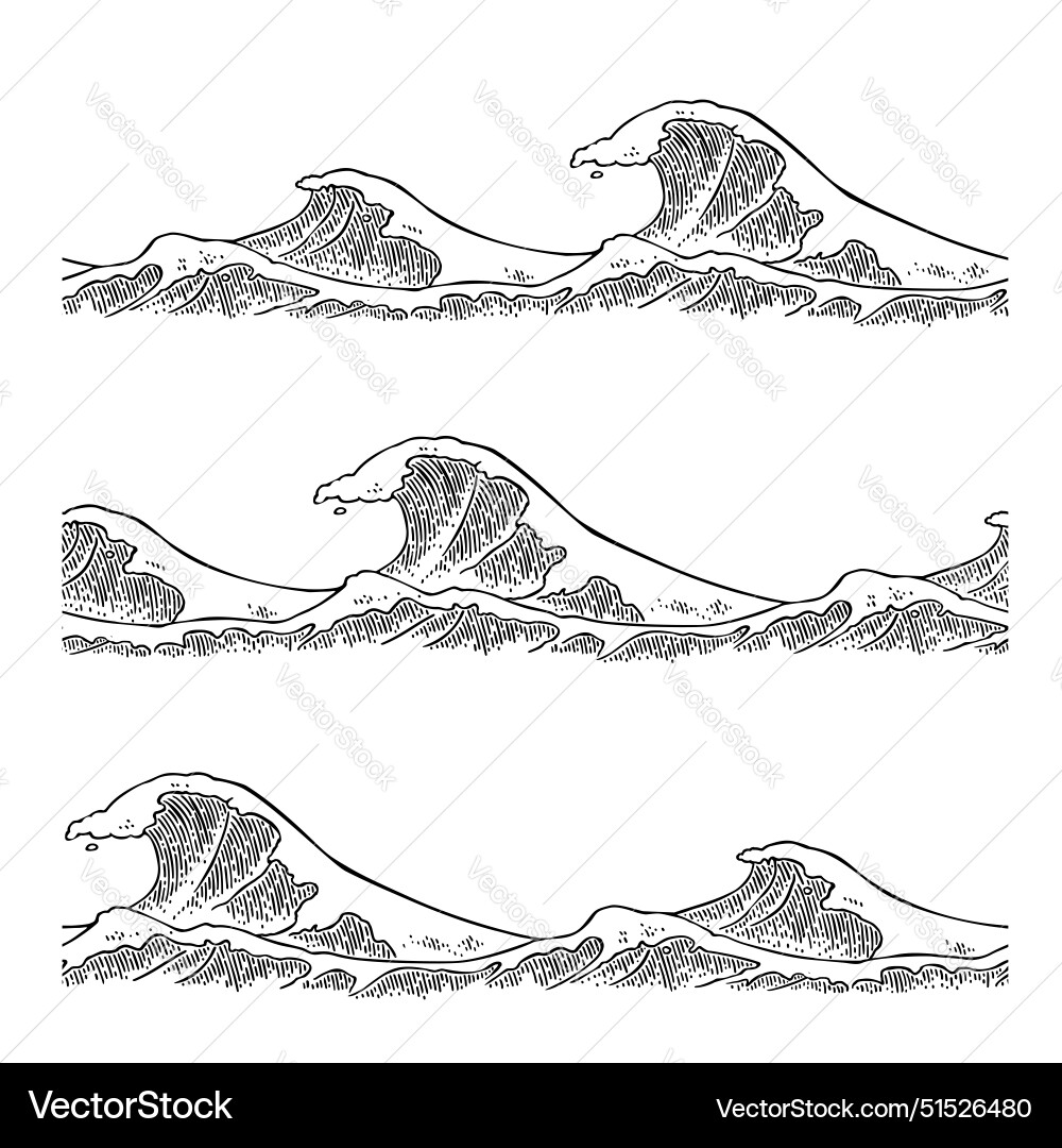 Sea waves vintage engraving black Royalty Free Vector Image