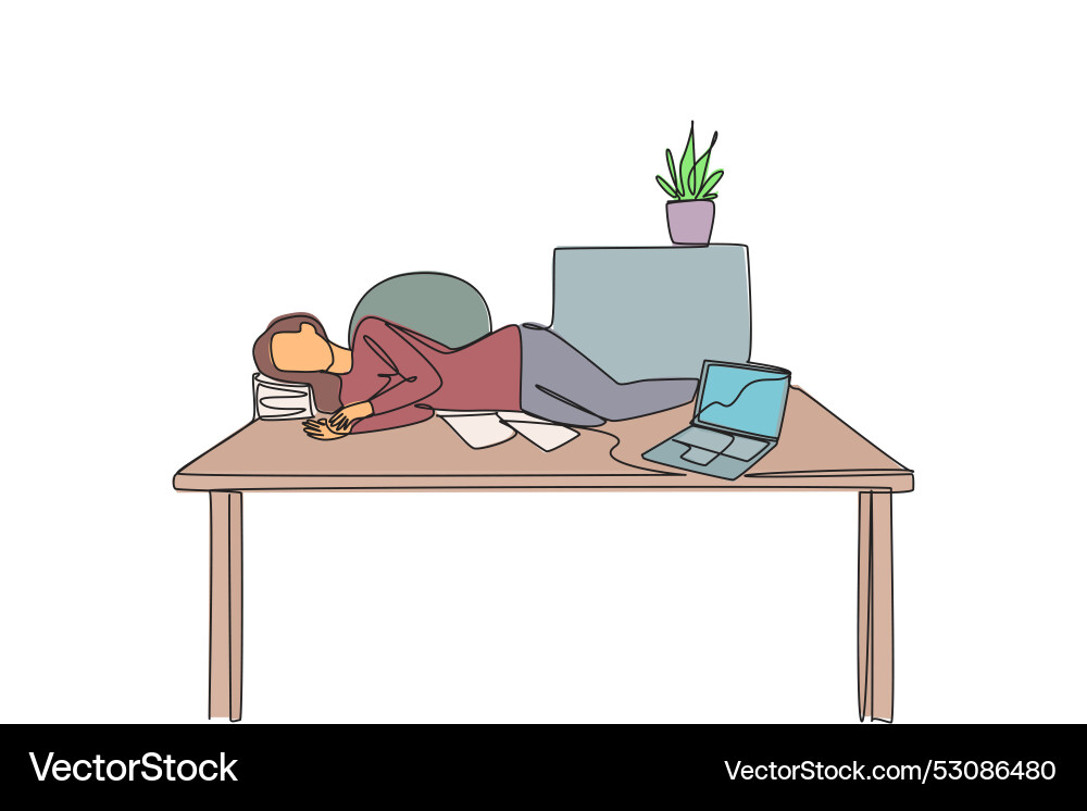 Single continuous line drawing woman fell asleep Vector Image
