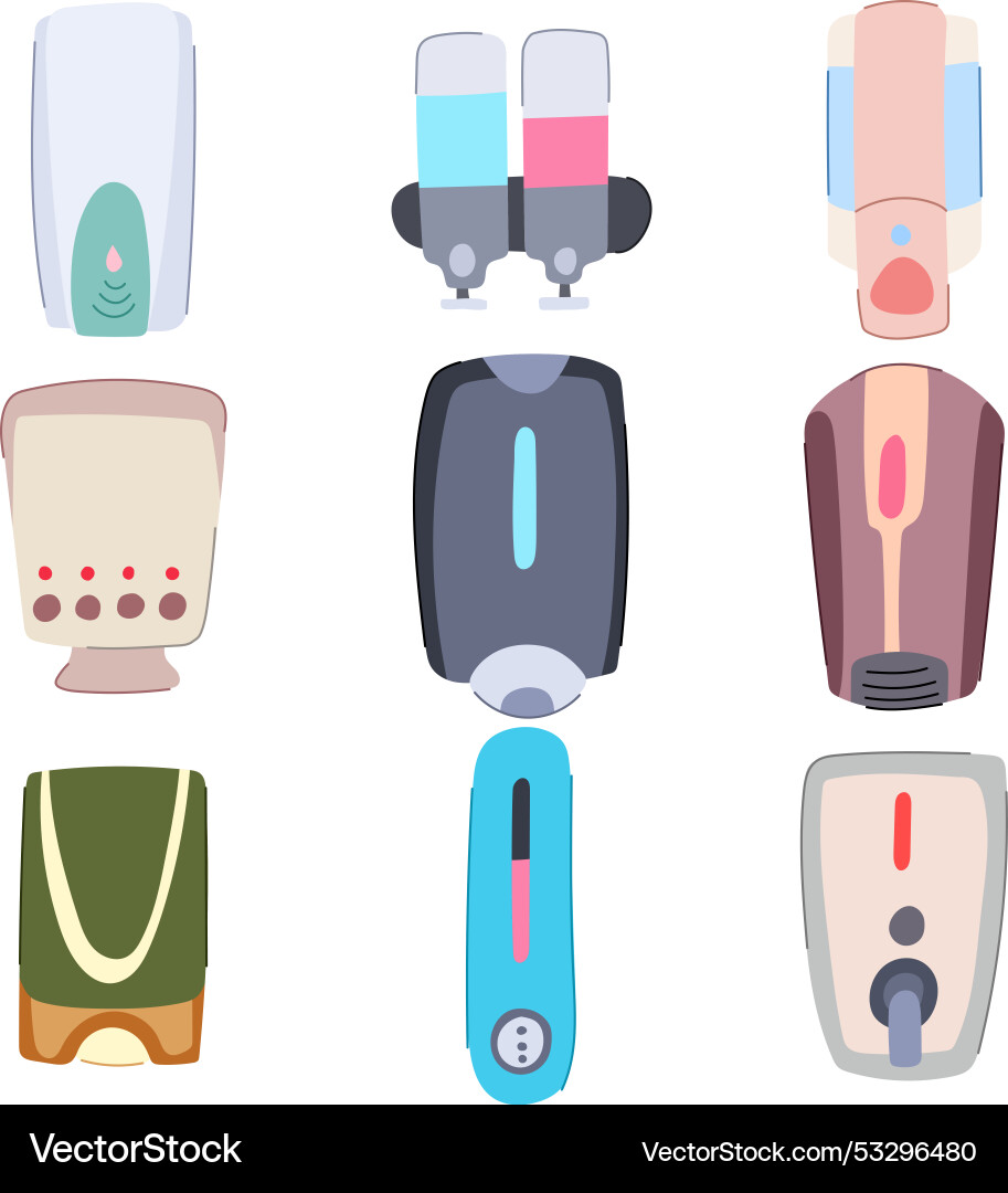 Wall soap dispenser set cartoon Royalty Free Vector Image