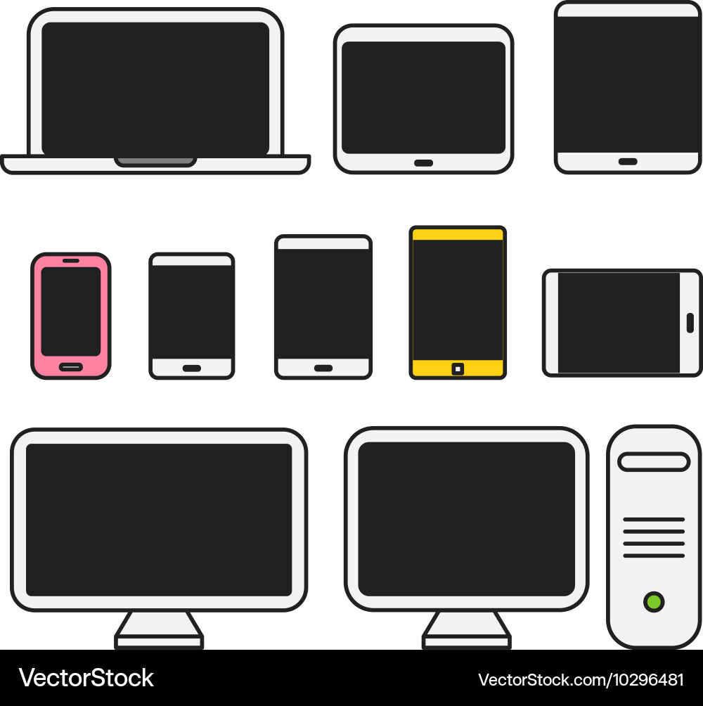 Different media devices collection flat design Vector Image