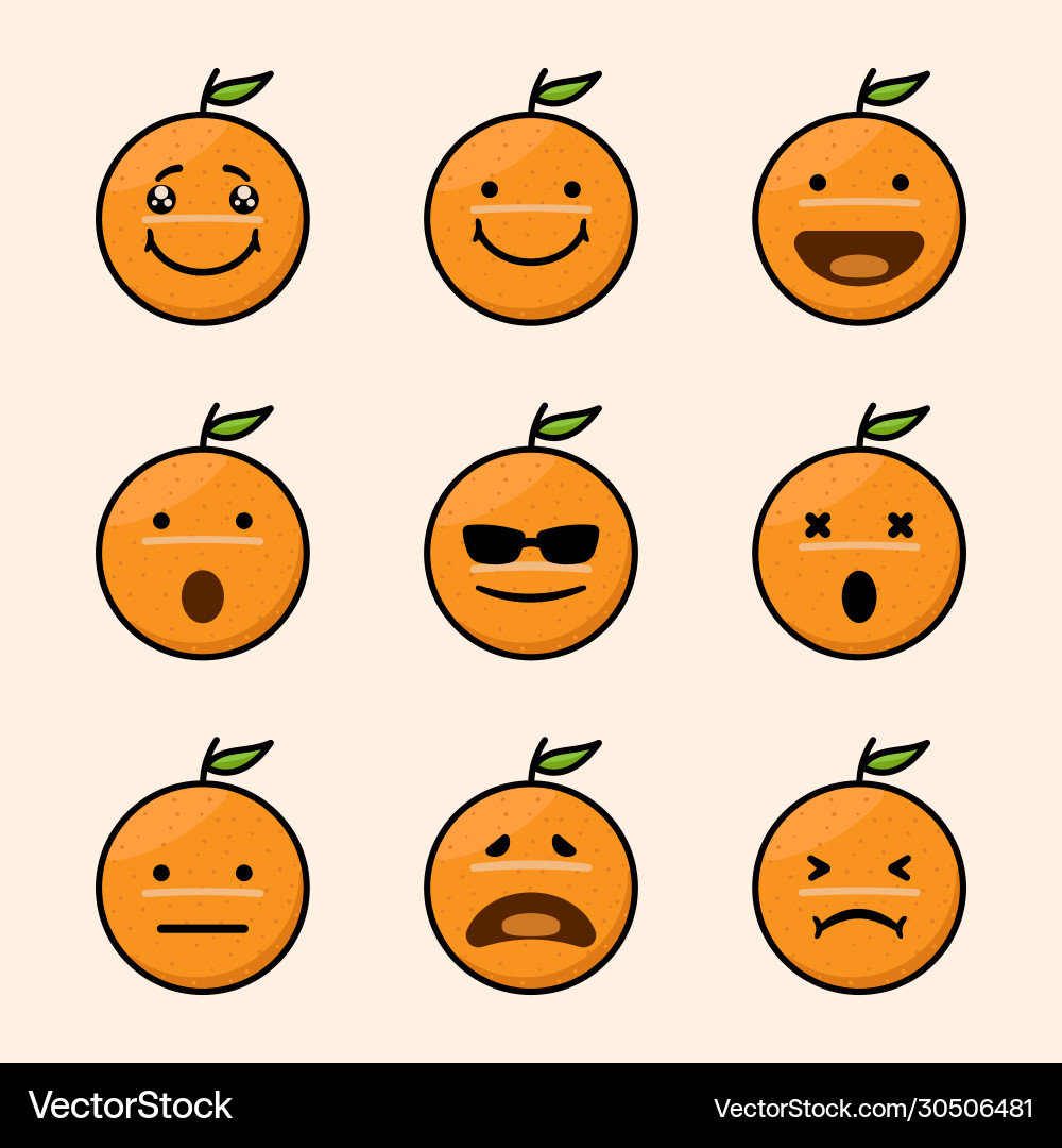 Orange emoticon set Royalty Free Vector Image - VectorStock