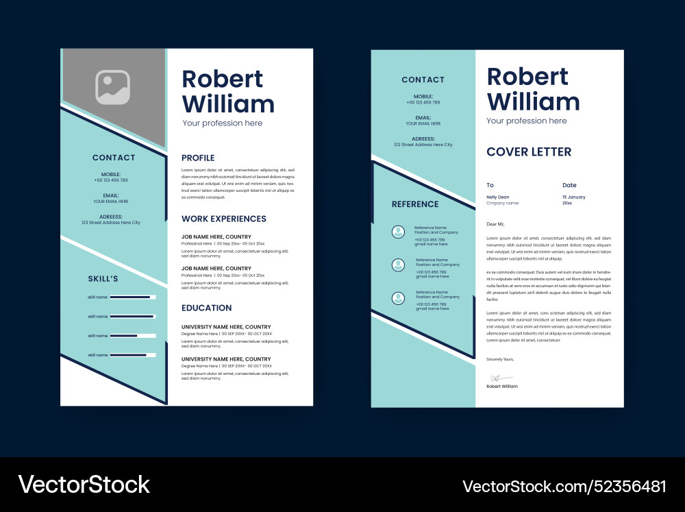 Resume and cover letter layout set template Vector Image