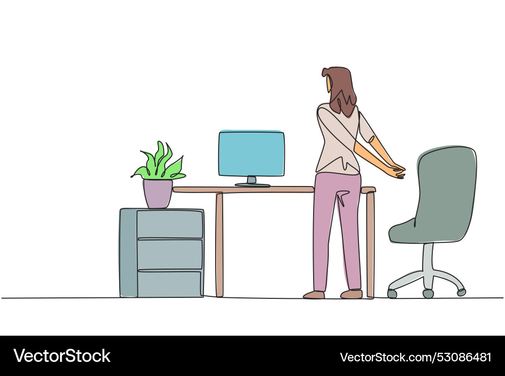 Single continuous line drawing woman stands Vector Image