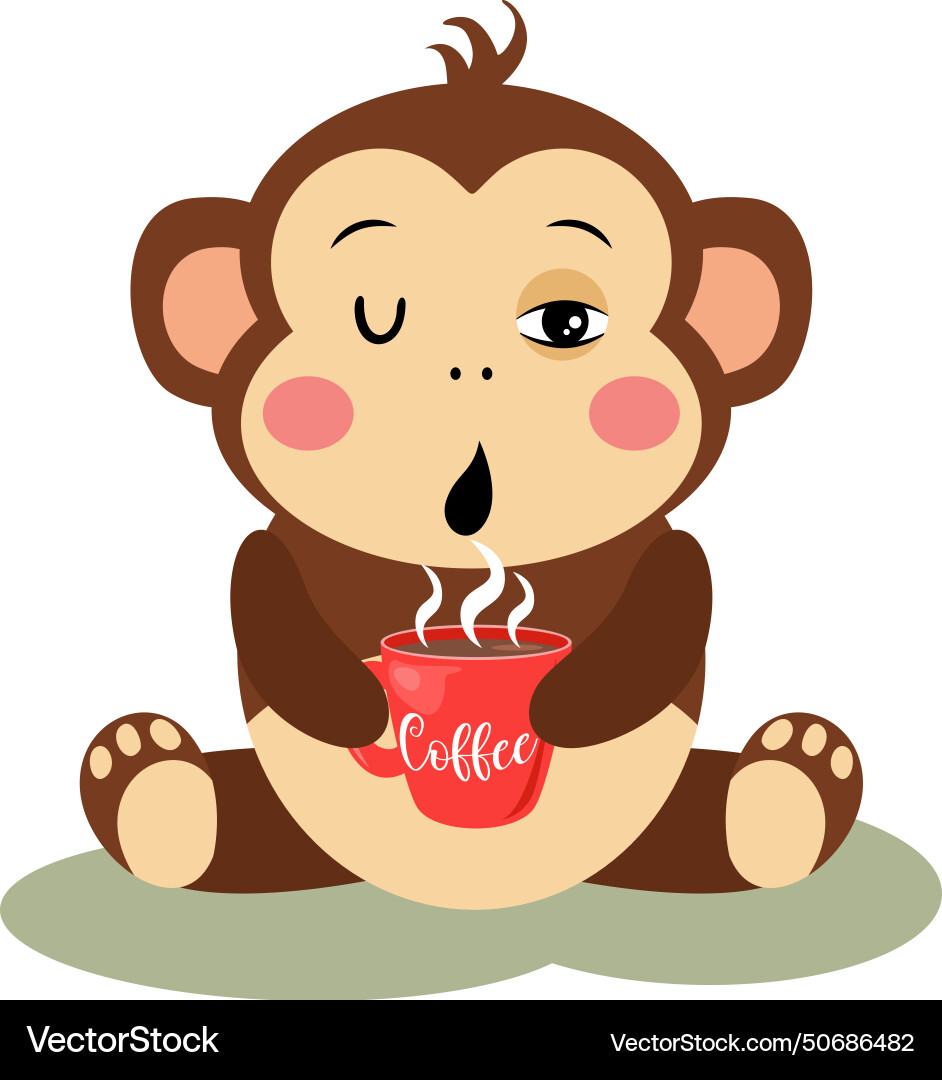 Cute monkey drinking a hot coffee Royalty Free Vector Image