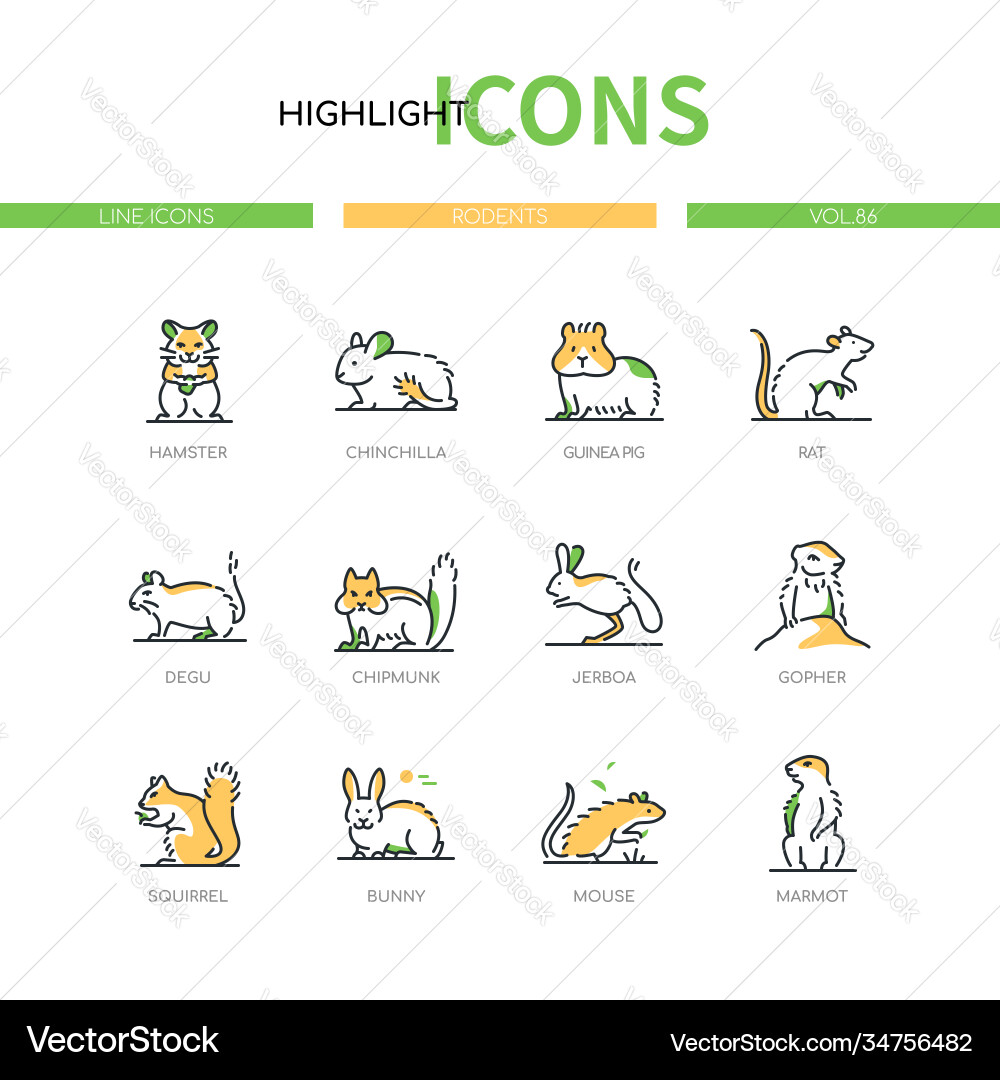 Cute Rodent Icons - Line Art Royalty Free Vector Image