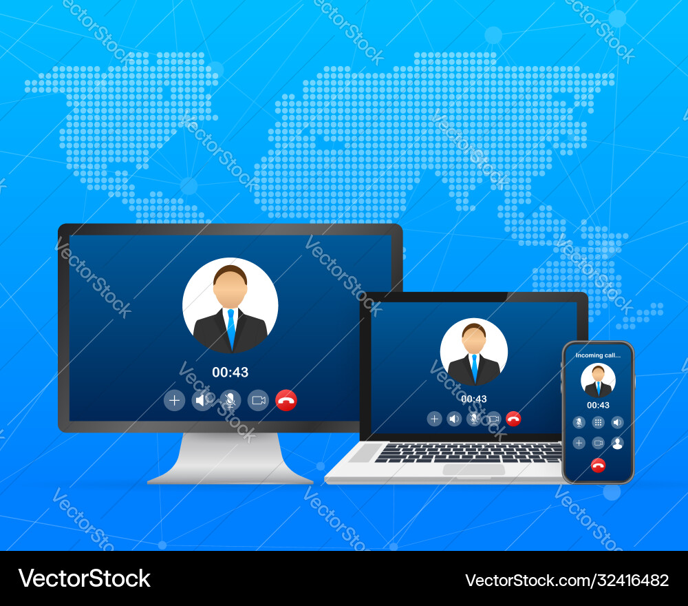 Incoming video call on laptop Royalty Free Vector Image