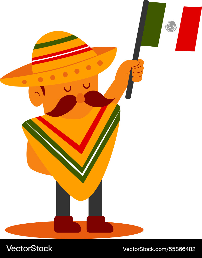 Mexican man holding flag clipart Royalty Free Vector Image