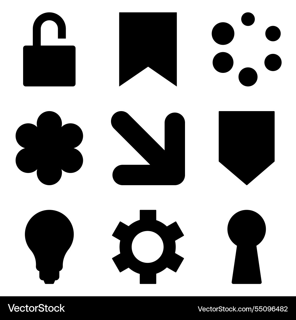 Simple shapes glyph flat icon set isolated Vector Image
