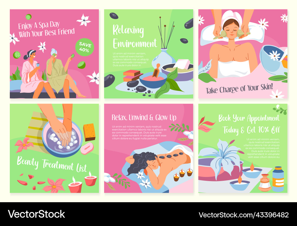Social media set with spa procedure advertising Vector Image