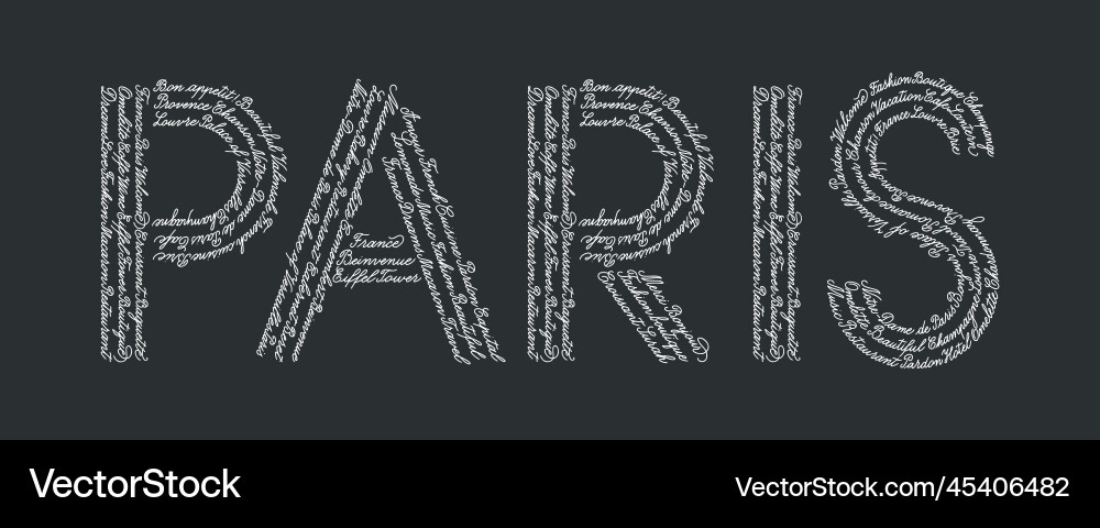Word paris with handwritten text inside Royalty Free Vector