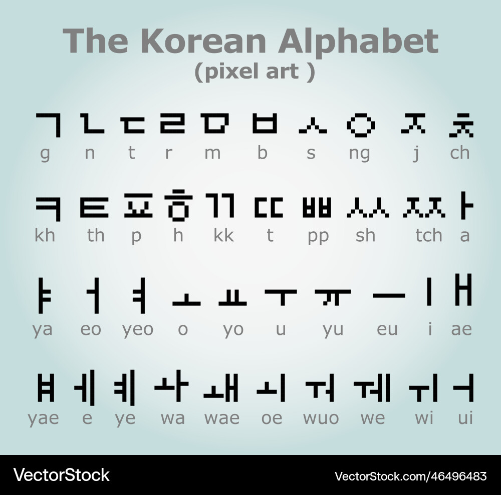 8-Bit Korean Hangul Pixel Font Royalty Free Vector Image