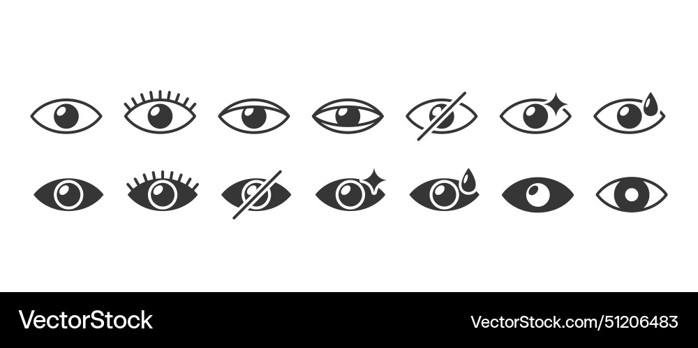 Eye icons distinctive stylized designs Royalty Free Vector