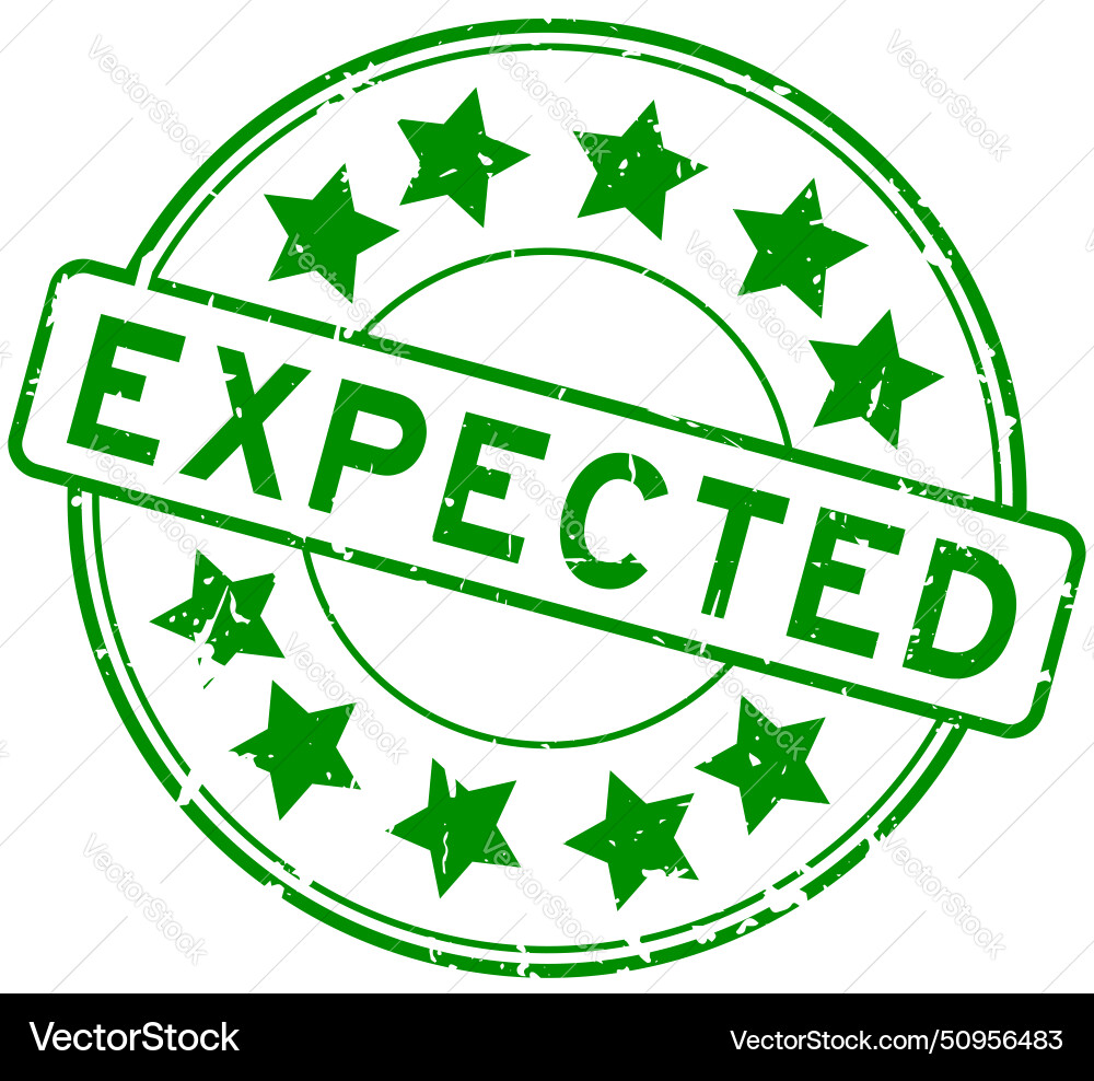 Grunge green expected word with star icon round Vector Image