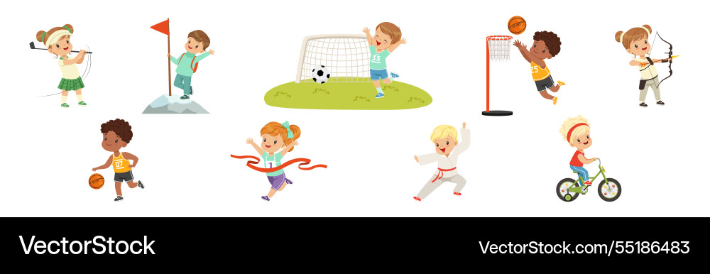 Happy children playing sport and doing physical Vector Image