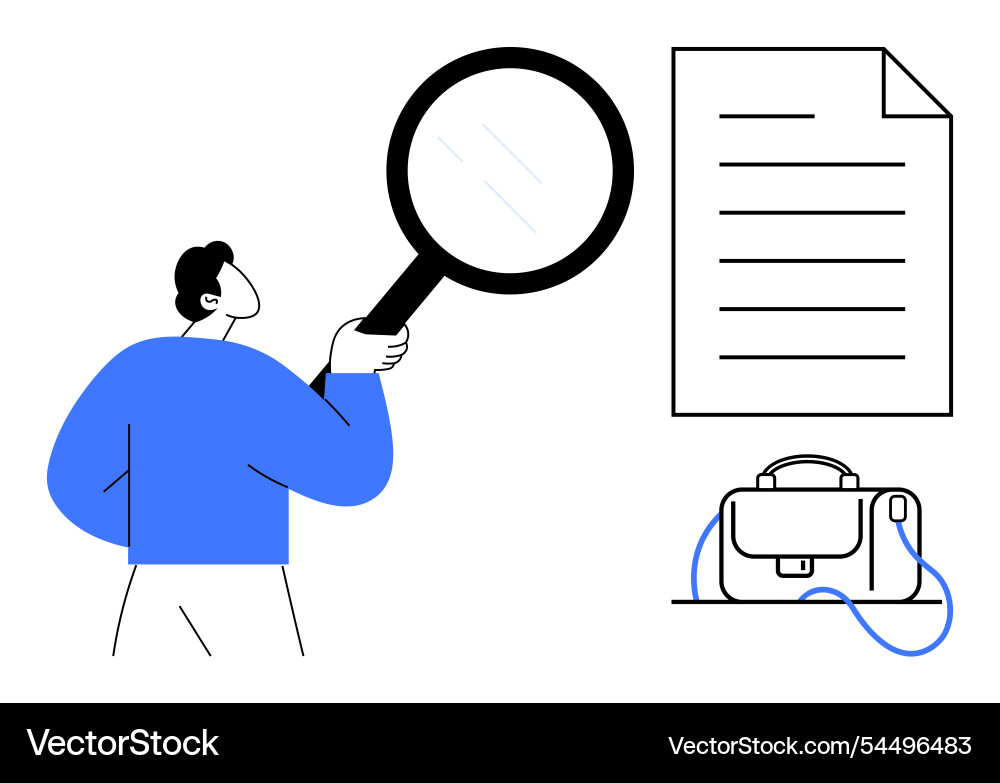 Person examining document with magnifying glass Vector Image