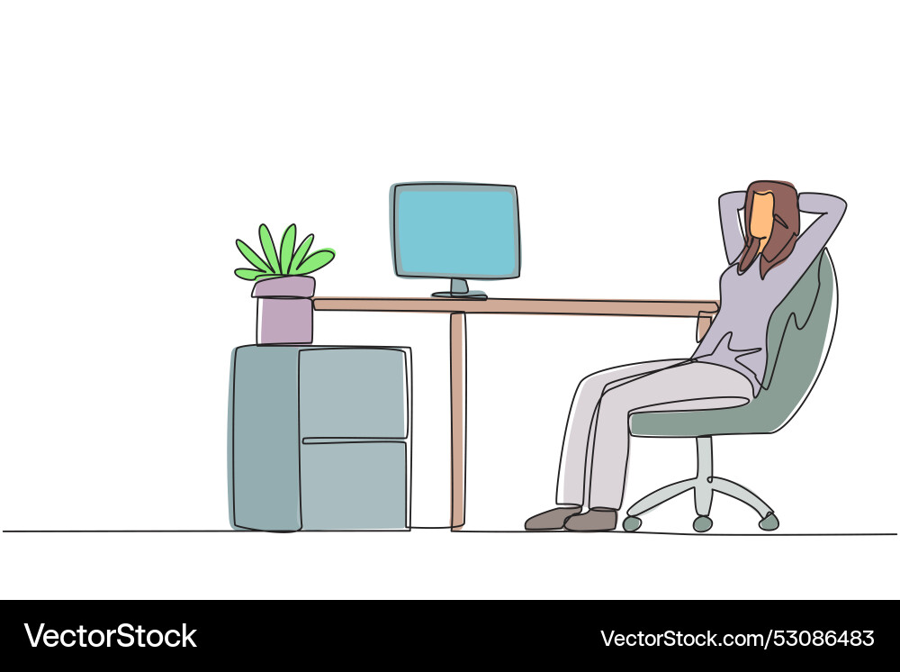 Single one line drawing relaxed woman sitting Vector Image