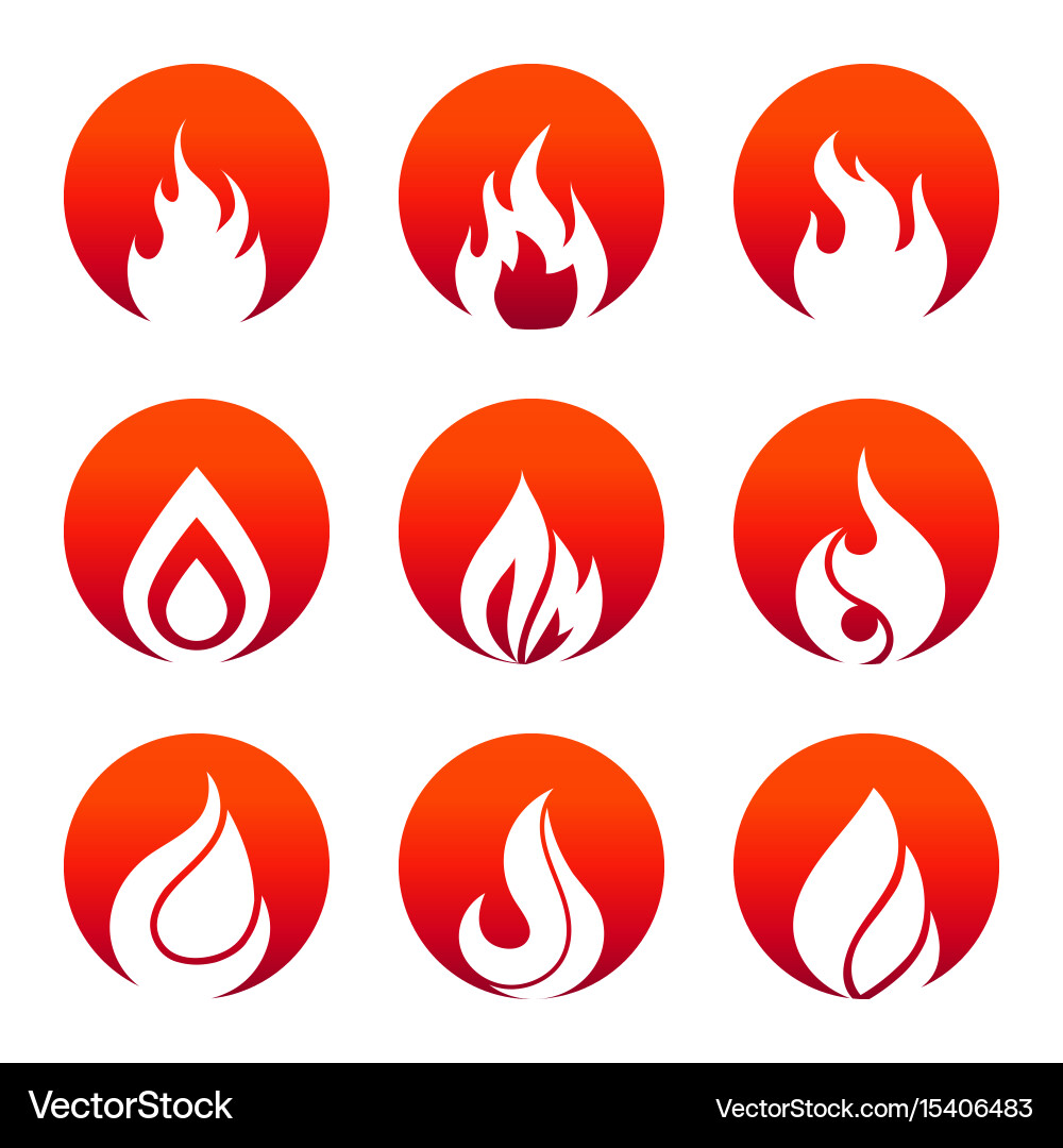 White flat fire icons in rounds design Royalty Free Vector