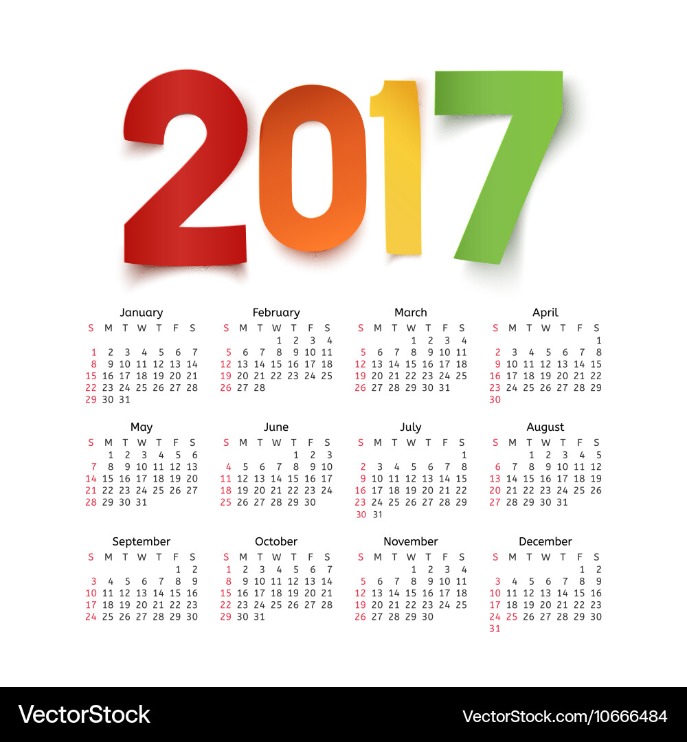 Calendar for a year 2017 Royalty Free Vector Image