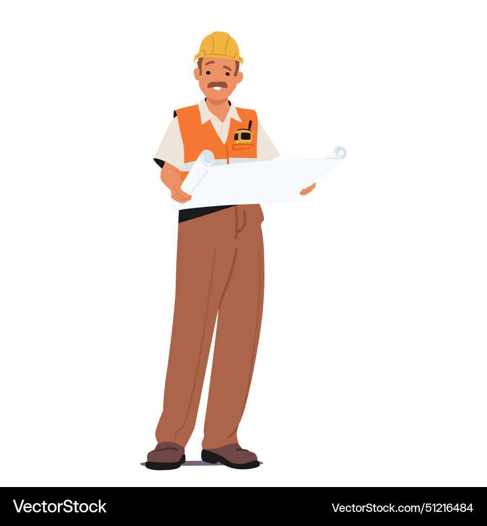 Construction worker male character in an orange Vector Image