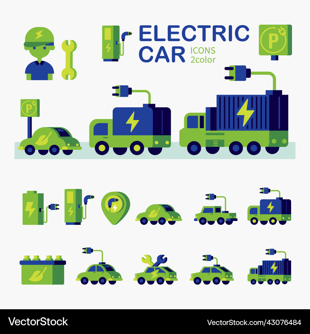 Electro vehicle flat icon set with electric eco Vector Image