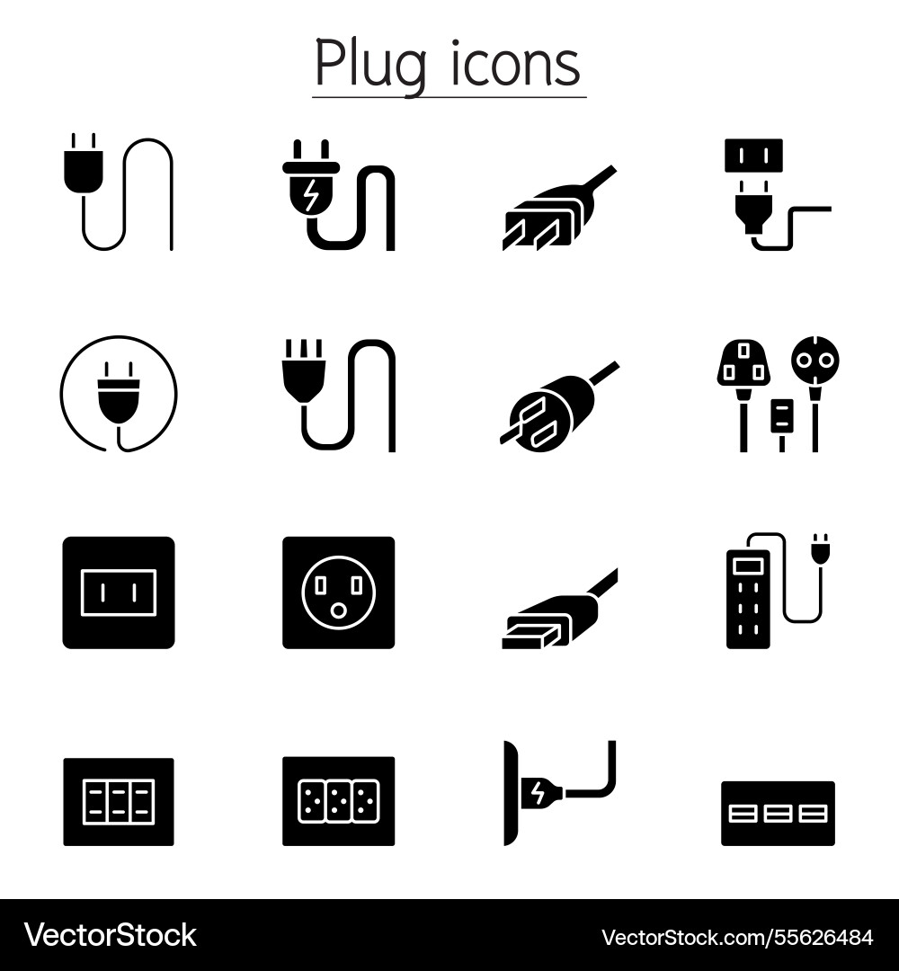 Plug socket outlet icons set in glyph style Vector Image