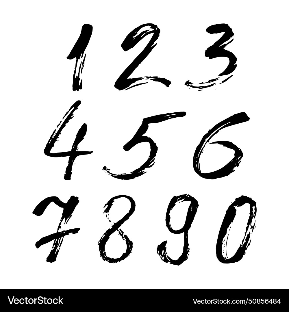 Set of calligraphic numbers painted by black brush