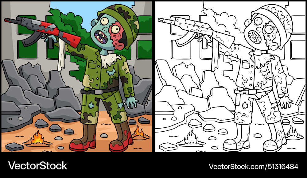 Zombie soldier coloring page colored Royalty Free Vector