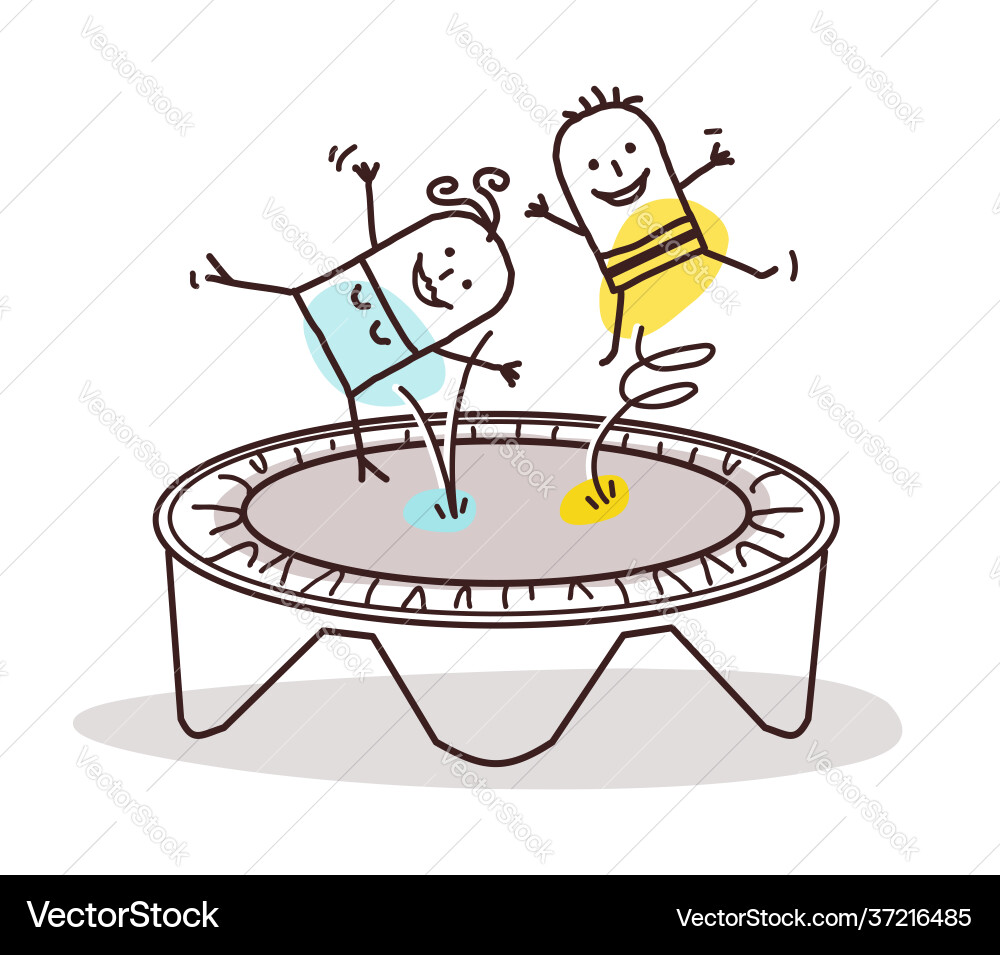 Cartoon children having fun on a trampoline Vector Image