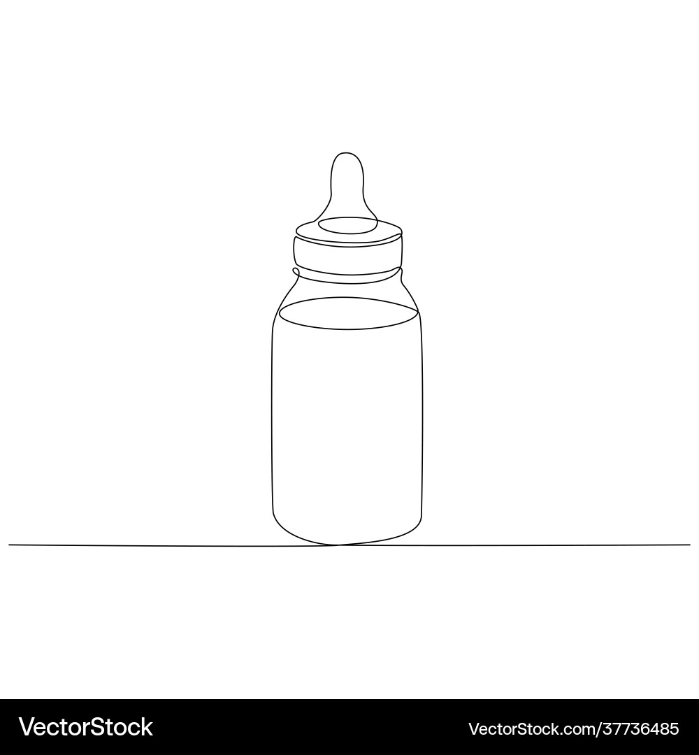 Continuous line drawing baby bottle Royalty Free Vector